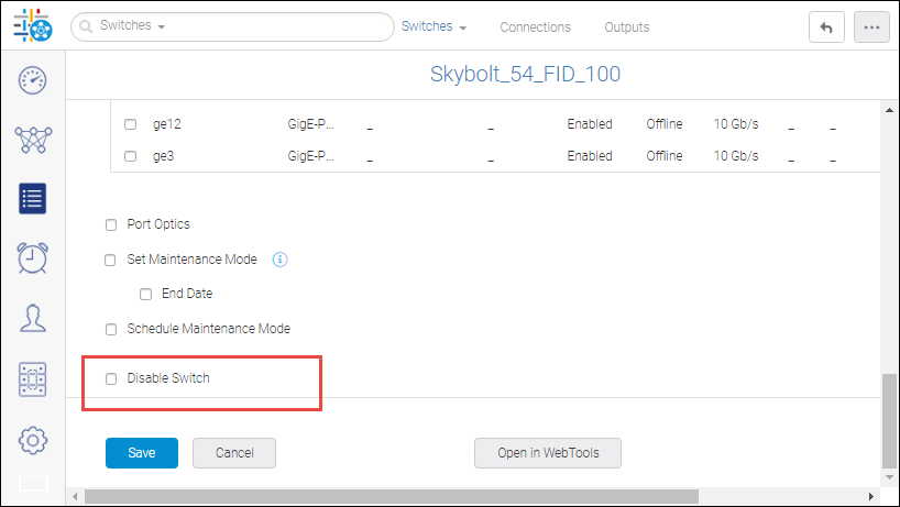 Disabling and Enabling a Switch